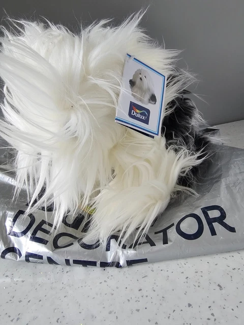 DULUX PAINT DOG Soft Toy 10” Old English Sheepdog Fluffy Blue Collar ...