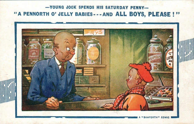 VINTAGE RUDE COMIC Bamforth LGBTQI Joke Boy Wants All Boy Jelly Babies ...