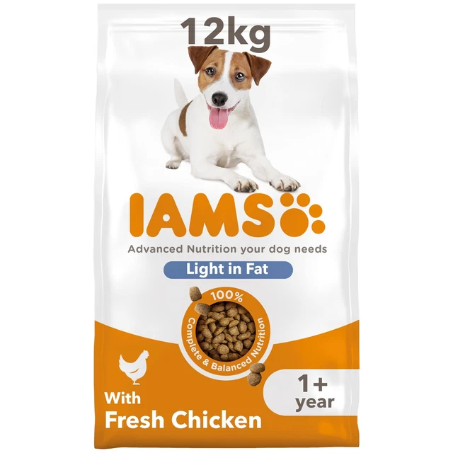 IAMS LIGHT IN Fat Complete Dry Dog Food Chicken 12kg 30% Lower Fat ...
