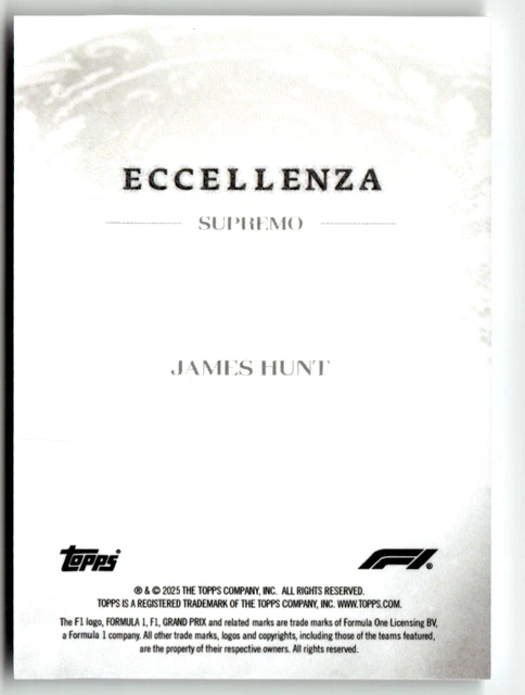 TOPPS 2025 ECCELLENZA Fórmula 1 James Hunt Supremo Blue 1/99 Rookie EUR ...