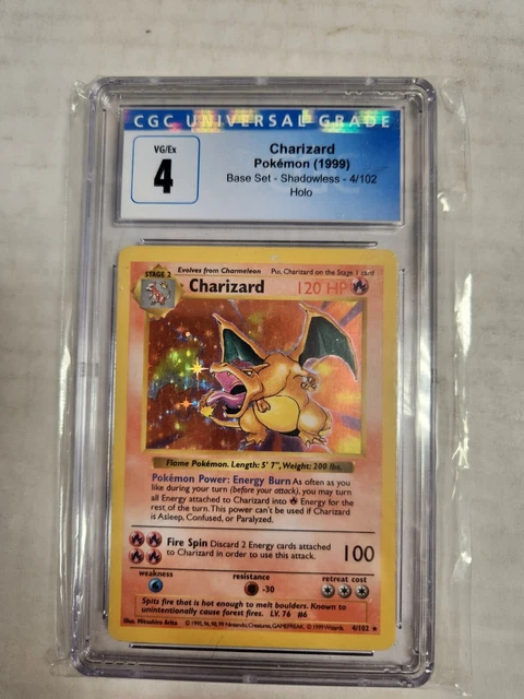 CHARIZARD - POKEMON (1999) Base Set SHADOWLESS Holo Card 4/102 – Graded CGC 4 $999.99 - PicClick CA