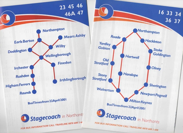 STAGECOACH UNITED COUNTIES bus timetable leaflets x 10 £4.99 - PicClick UK
