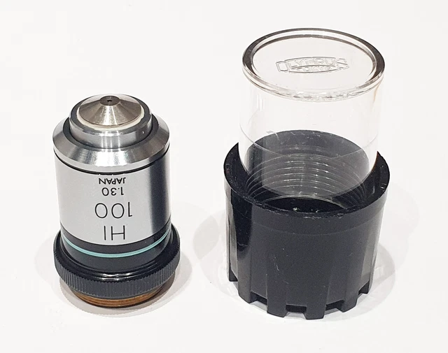 OLYMPUS MICROSCOPE OBJECTIVE 100x, HI, NA 1.3, in very good condition £ ...