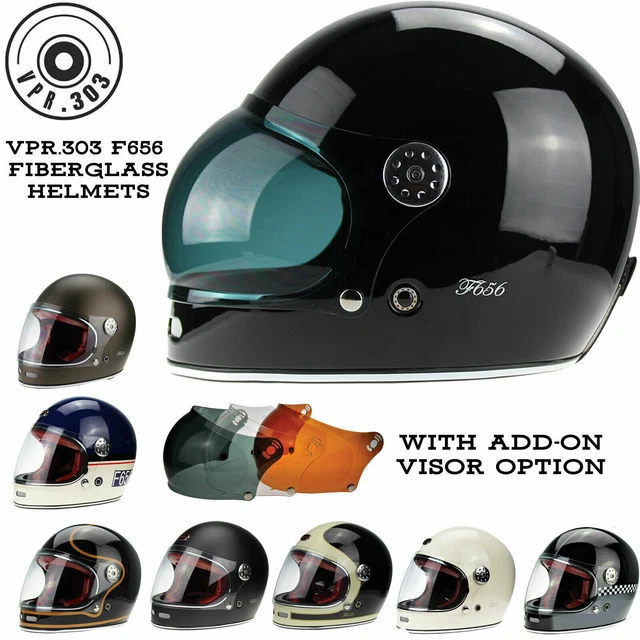 F656 FULL FACE Fiberglass Retro Motorcycle Motorbike Crash Helmet All Colors £125.00 - PicClick UK