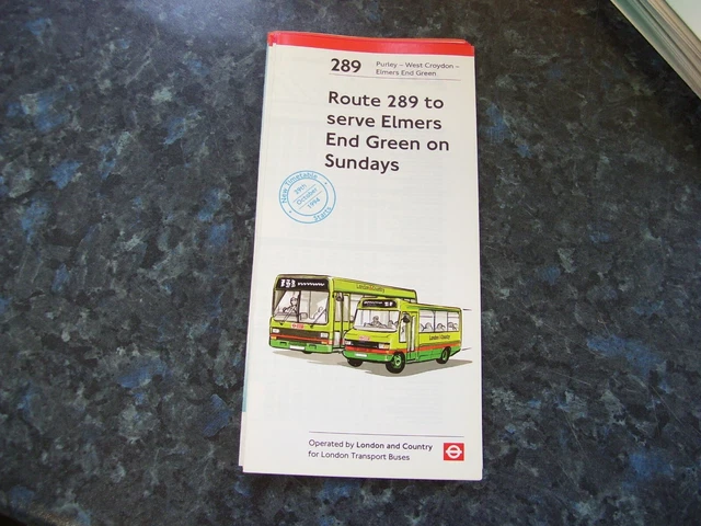 LONDON AND COUNTRY Bus Timetable-Route 289-October 1994-Used Con £0.99 ...