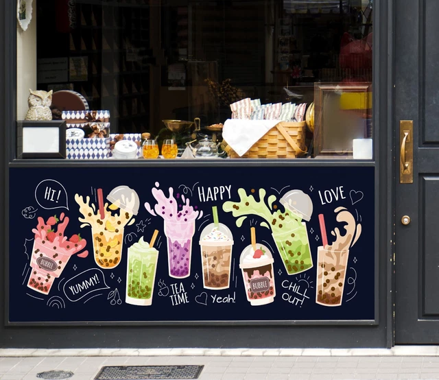 3D BUBBLE TEA A072 Pearl Tea Shop Window Stickers Vinyl Wallpaper ...