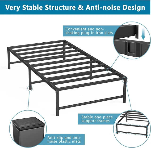3FT SINGLE BED Heavy Duty Steel Slats Single Metal Bed Frames with 31 ...