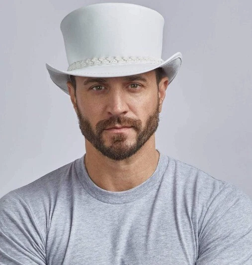 WHITE BRAIDED BAND Leather Hat Top Hat Steampunk Top Hat Gothic ...