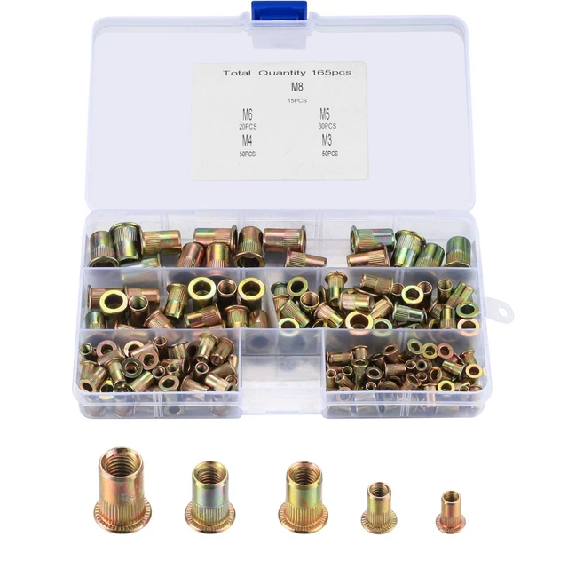 165 PEZZI INSERTO Filettato M3/M4/M5/M6/M8 Dadi Esagonali Viti a ...