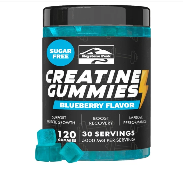 CREATINE MONOHYDRATE GUMMIES Blueberry for Men & Women, 100% Creatine ...