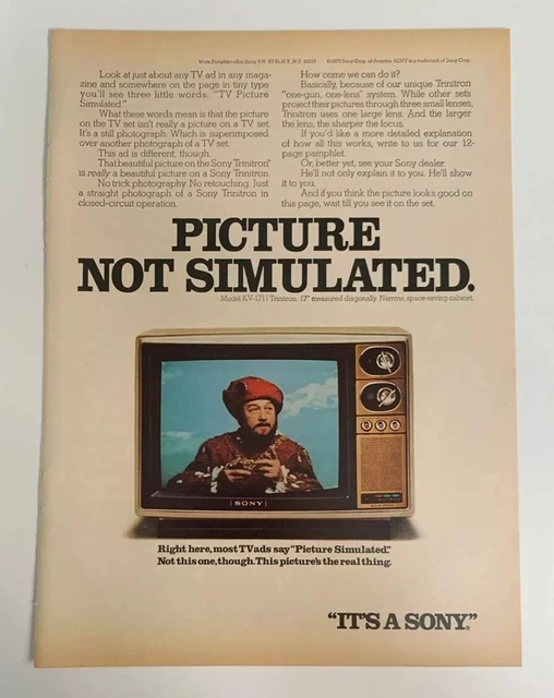 1975 SONY TRINITRON Color TV Set 17” Print Ad It's A Sony Television £5 ...