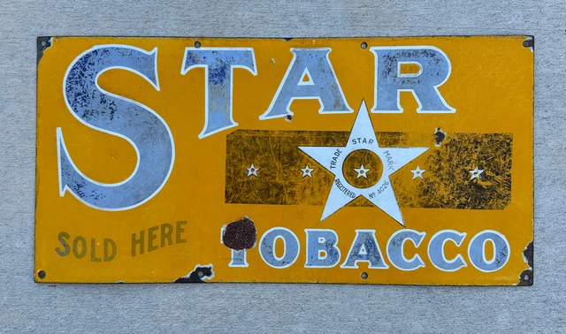 ANTIQUE 1930S PORCELAIN Enamel Coated Star Tobacco Advertising Sign ...