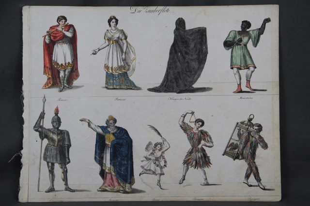 MAGIC FLUTE COLORED Lithography Opera Mozart Figures Characters ...