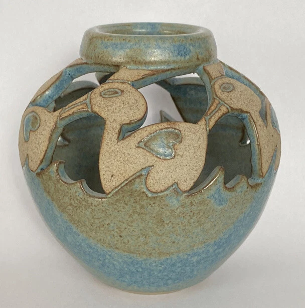 DEVON POTTERY JEM Jean Jenny Sutcliffe Bluey Blue Sea Green Pot Ducks ...