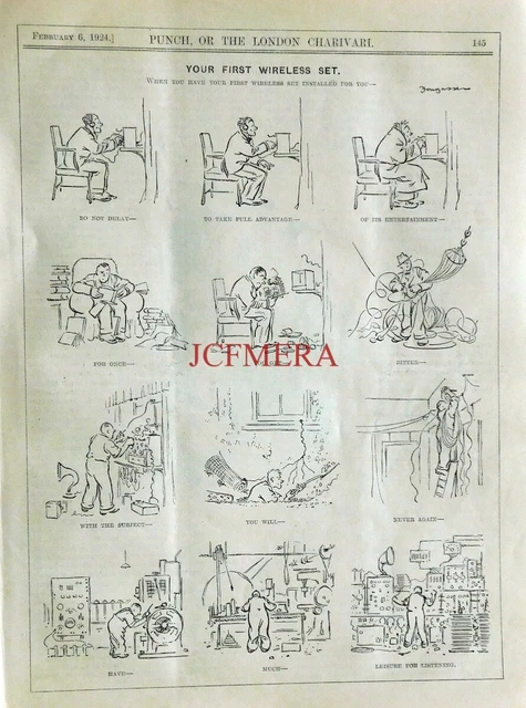 'YOUR FIRST WIRELESS Set' FOUGASSE Punch Cartoon - Vintage 1924 Print £ ...