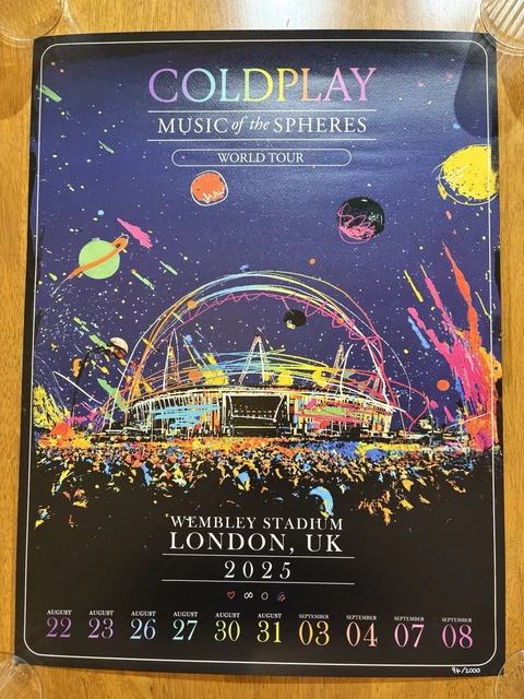 COLDPLAY MUSIC OF The Spheres Wembley 2025 Official Poster Numbered ...
