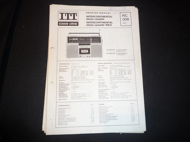 ORIGINAL SERVICE MANUAL Schaltplan ITT Schaub Lorenz stereo recorder 80hifi Cr EUR 11,90 ...