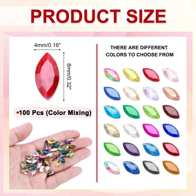 100PCS 4X8MM HORSE Eye Shape Rhinestone Glass Point Back Bead ...