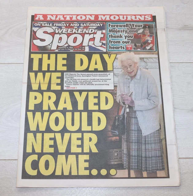 WEEKEND SPORT NEWSPAPER Friday September 9th 2022 Death of HM Queen ...