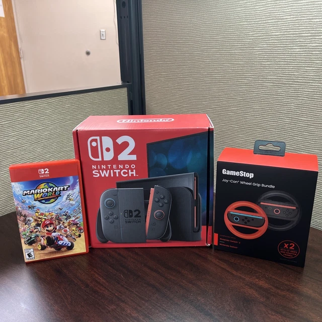 NINTENDO SWITCH 2 Console and Mario Kart World Game with Wheel Grip ...