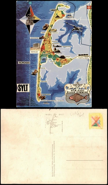CARTOLINA SYLT ISOLA Sylt come mappa paese/ambiente, Mare del Nord 1970 ...