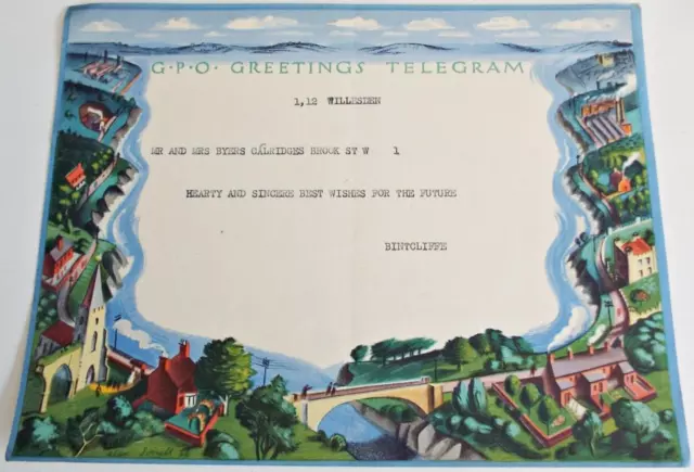 ALAN SORRELL GPO Greetings Telegram Vintage 1939 General Post Office ...