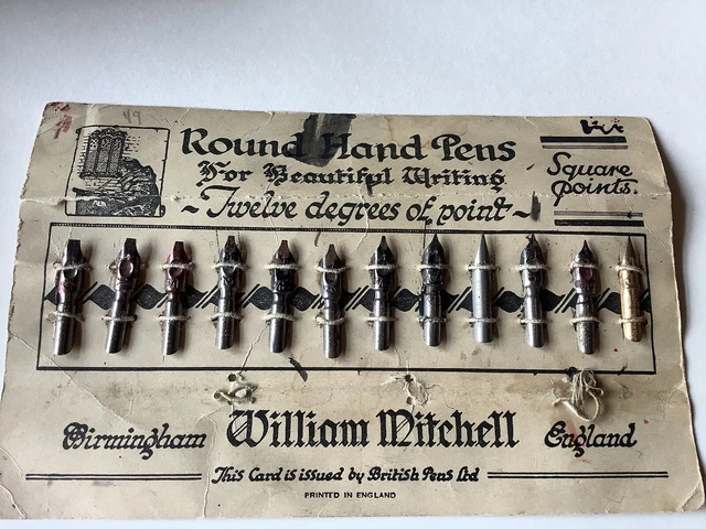 WILLIAM MITCHELL BIRMINGHAM Dip Pens Nibs on Original Shop Display Card ...