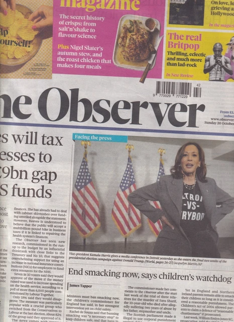 THE OBSERVER OCTOBER 20 2024 Kamala Harris Rachel Reeves £4.99 - PicClick UK