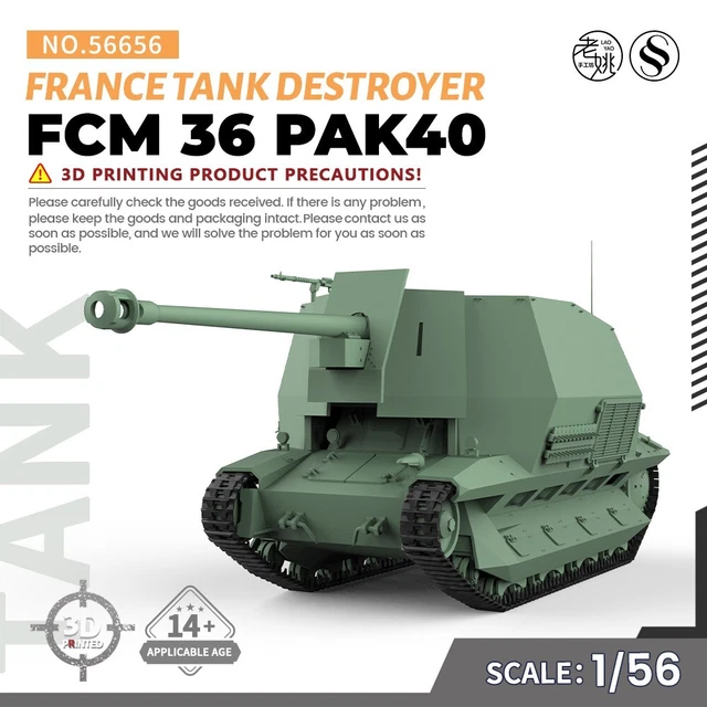 SSMODEL SS56656 1/56 28mm WarGaming Military France FCM 36 PAK40 Tank ...