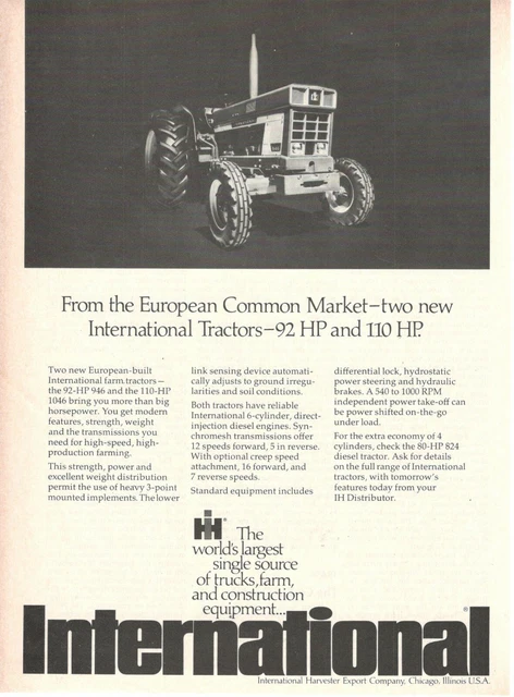 TRACTORS HI INTERNATIONAL Harvester 92 HP And 110 HP Publicité 1 Page 1972 EUR 18,89 - PicClick FR