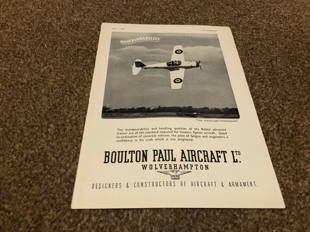 AC64 ADVERT 11X8 Balliol Advanced Trainer - Boulton Paul Aircraft £4.99 ...