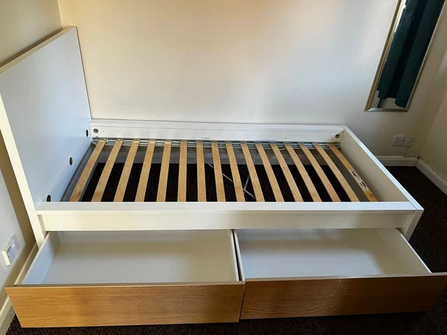 IKEA WHITE MALM single bed with two drawers and slatted base, no ...