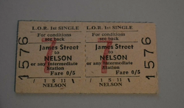 LIVERPOOL OVERHEAD RAILWAY Ticket LOR JAMES STREET to NELSON No 1576 £3 ...