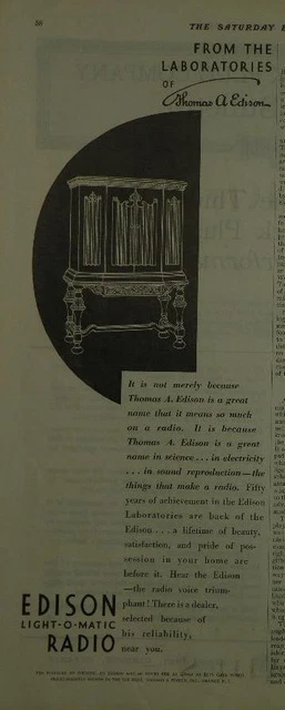 MAGAZINE AD* - 1930 - Edison Light-O-Matic ARdios $8.00 - PicClick