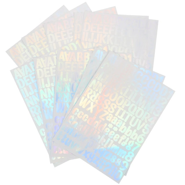 10 SHEETS LASER Letter Stickers Vinyl Letters Alphabet Holographic £8. ...