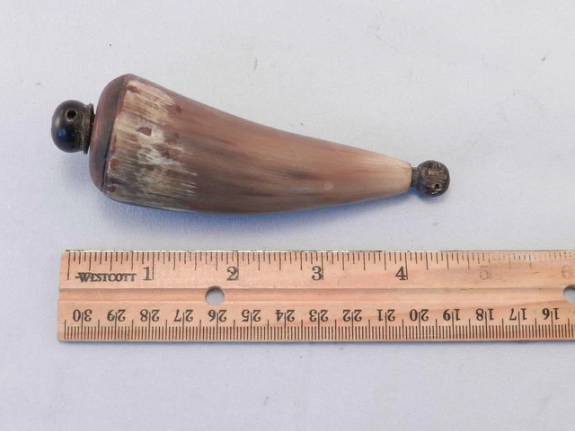 SMALL ANTIQUE 19THC Black Powder Horn for Pistol~Flintlock Primer~Cow ...