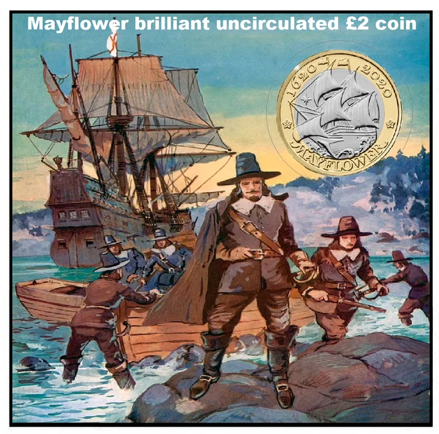 BRILLIANT UNCIRCULATED MAYFLOWER £2 coin set on custom display card. £ ...