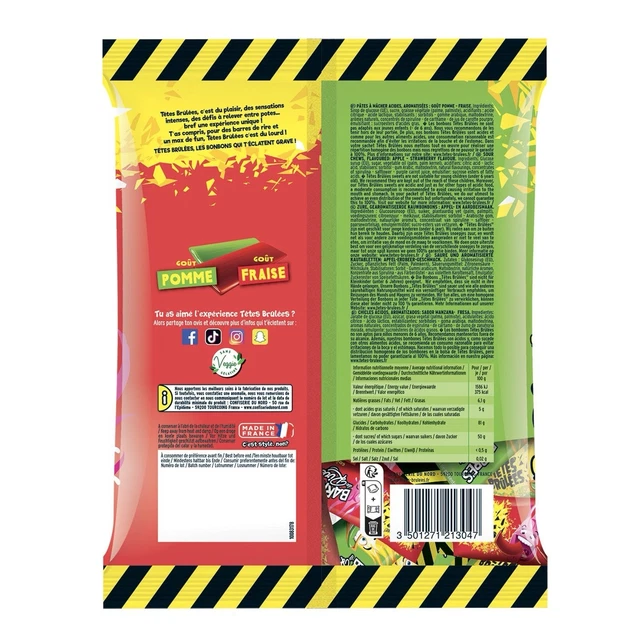 *LOT DE 3* Bonbons têtes brûlées barres de rire framboise fraise 200g ...