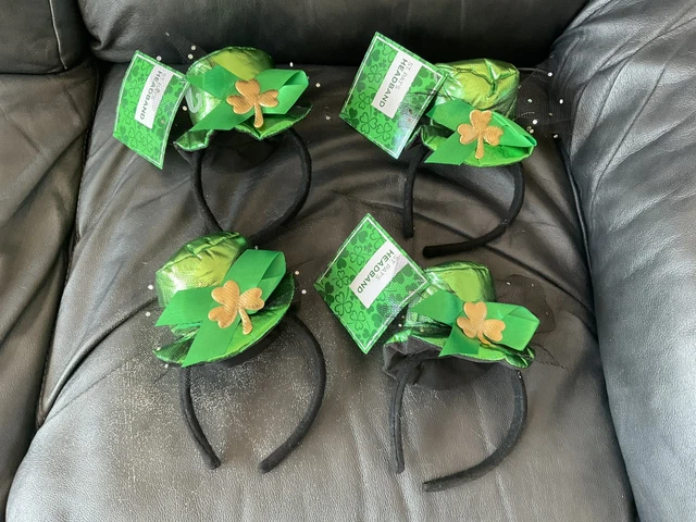 (4) ST. PATRICK’S Day Green Metallic Top Hat Headbands w/Gold Shamrocks ...