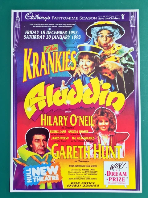 KRANKIES GARETH HUNT HILARY O'NEIL Aladdin Hull New theatre flyer 1992 ...