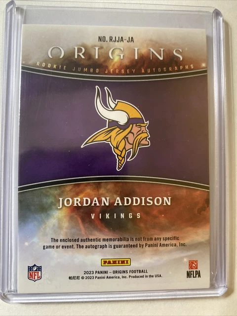 2023 PANINI ORIGINS Jordan Addison RC Auto Patch RPA Minnesota Vikings ...