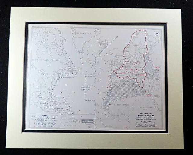 BATAILLE DE THE Atlantic WW2 Carte Alliée Militaire Gains 1942-44 Guerre Ouest EUR 74,58 ...