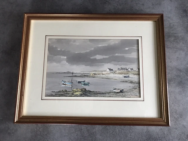 AQUARELLE MARINE TABLEAU Aquarelle Encadré Bois Signée TRANNOD EUR 152,00 - PicClick FR