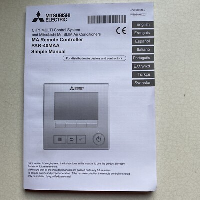 MITSUBISHI ELECTRIC MA Remote Controller - PAR-40MAA Simple Manual £10. ...