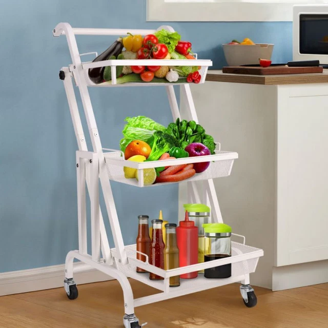 3 TIER RACK Shelf Shelving w/Rolling Kitchen Pantry Storage Utility ...