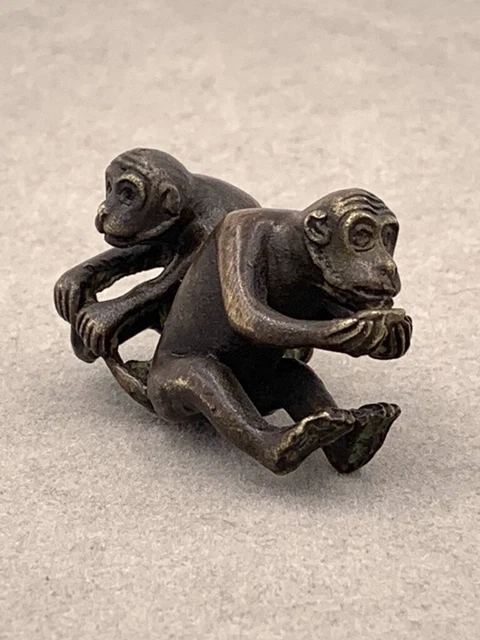 FIGURINE STATUETTE ANIMALIÈRE en bronze couple de singes Monkey couple ...