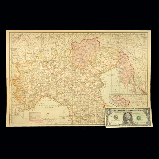 ANTIQUE NORTHERN ITALY Map Post World War 1 WWI Venice Milan Turin ...