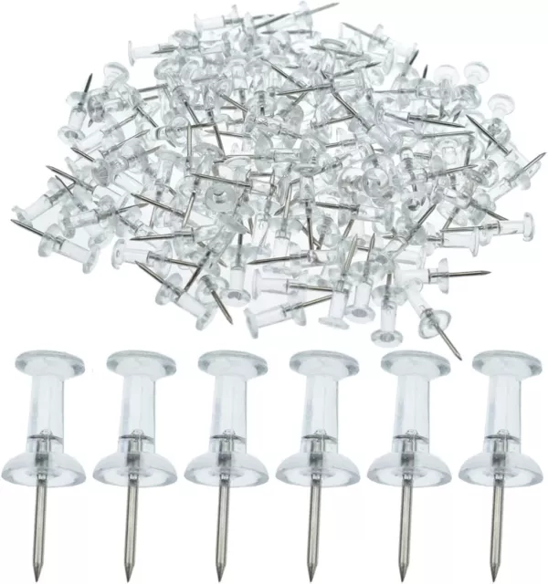 PUSH PINS CLEAR Transparent Thumb Tacks Map Chart Notice Bulletin Cork ...
