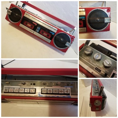 VINTAGE SHARP RADIO Red Boombox Dual Cassette Shortwave AM/FM QT-77 ...