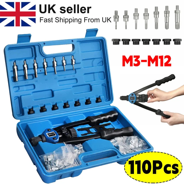 PROFESSIONAL 110PCS HAND Nut Tool M3- M12 Repair Kit Riveter Rivnut Gun ...